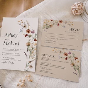Boho Wedding Invitation Set, Wedding Invitation Bundle, Floral Wedding ...