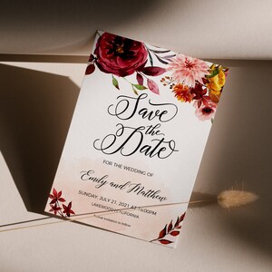 Fall Save the Date Card, Autumn Save the Date Template, Blush ...