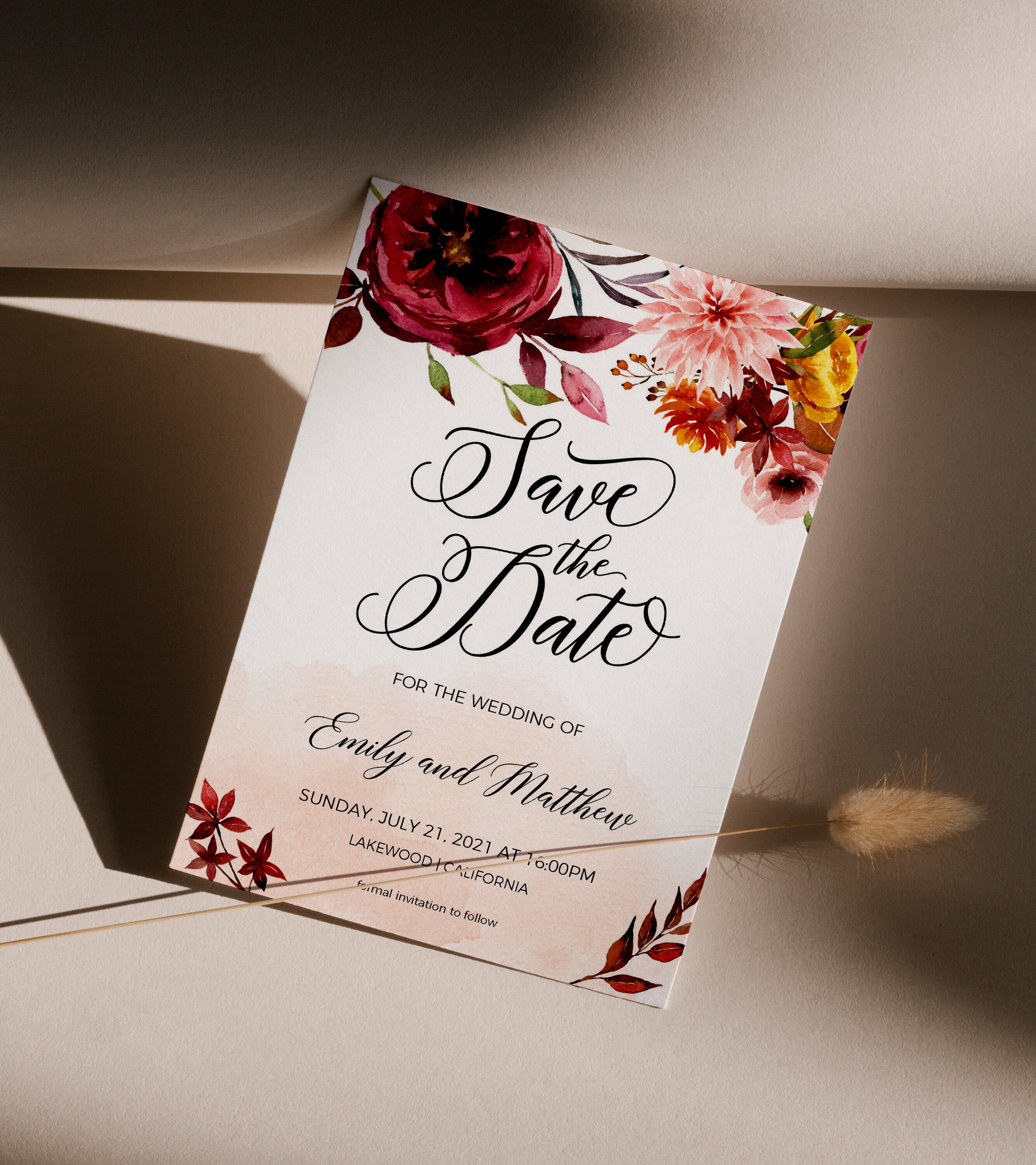 Fall Save the Date Card Autumn Save the Date Template Blush | Etsy