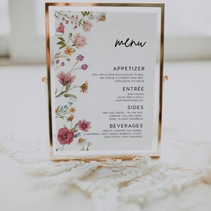 Floral Menu Sign, Wedding Menu Sign, Menu Template, Boho Wildflower ...