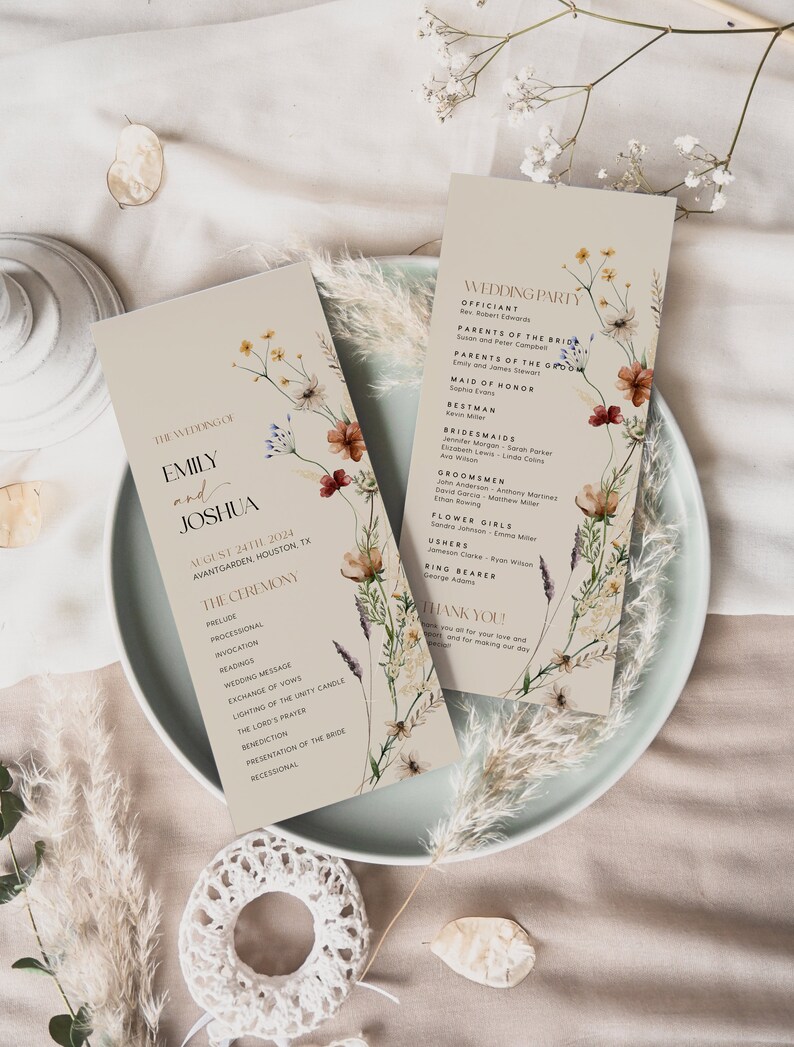 Wedding Program Template Floral Wedding Program Beige - Etsy