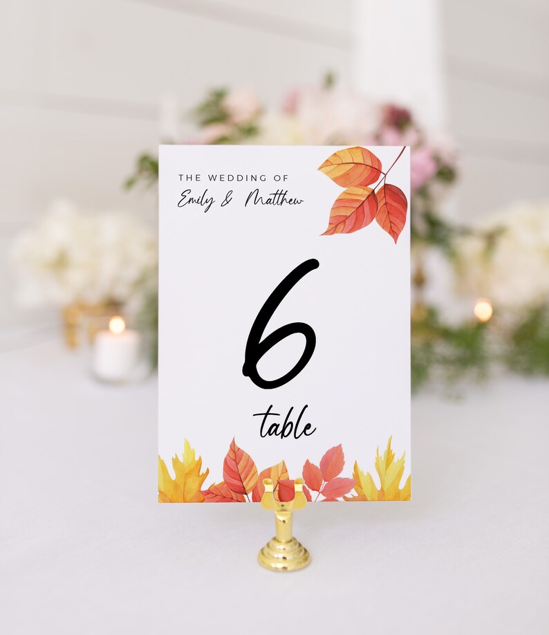 Fall Autumn Table Numbers Template Wedding Table Numbers - Etsy