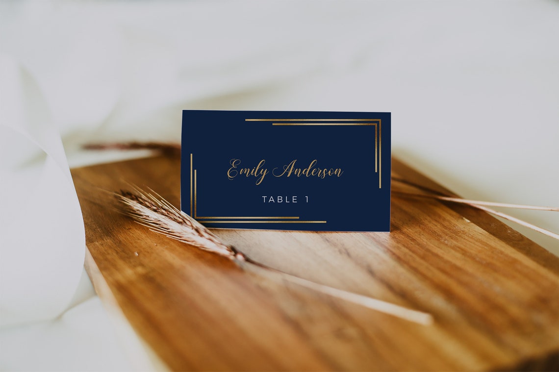 Place Card Template Navy Gold Place Cards Wedding Place - Etsy