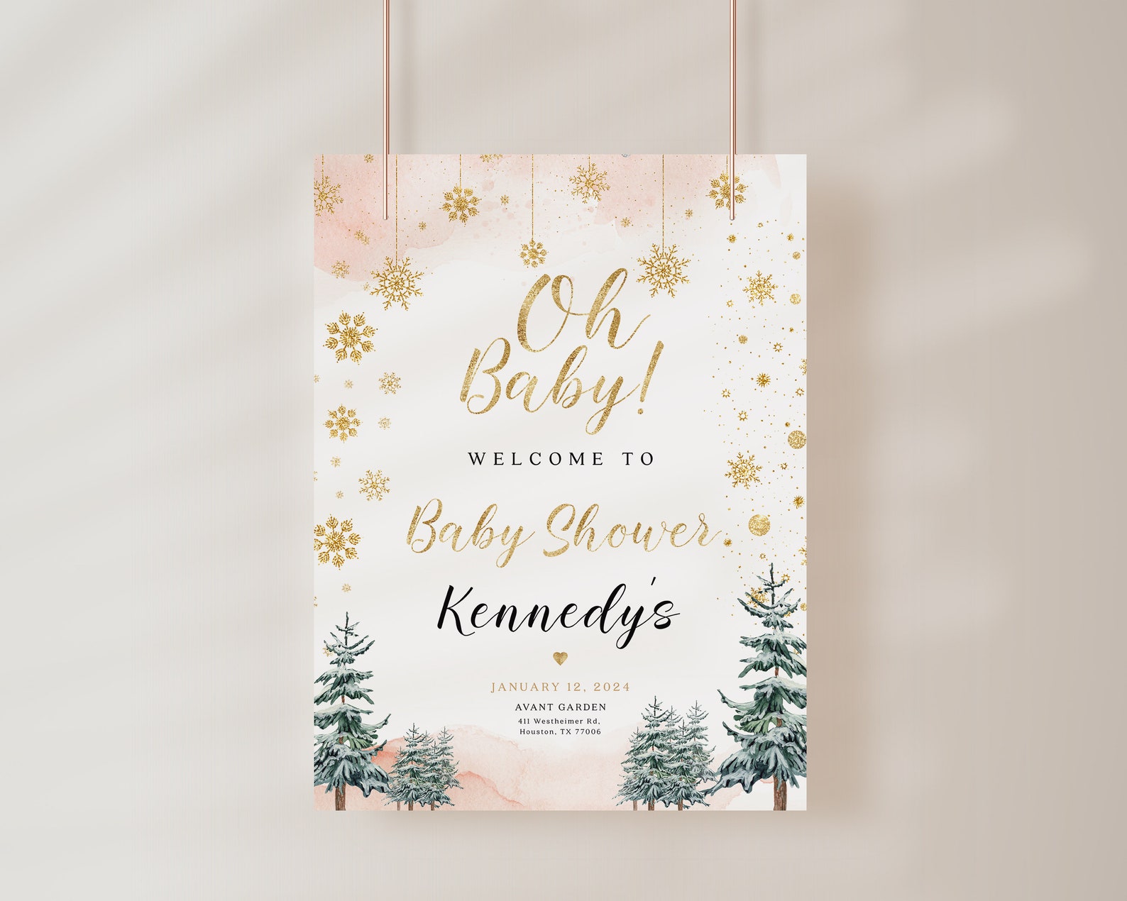 Oh Baby Welcome Sign Welcome Sign Template Gold Winter Baby - Etsy