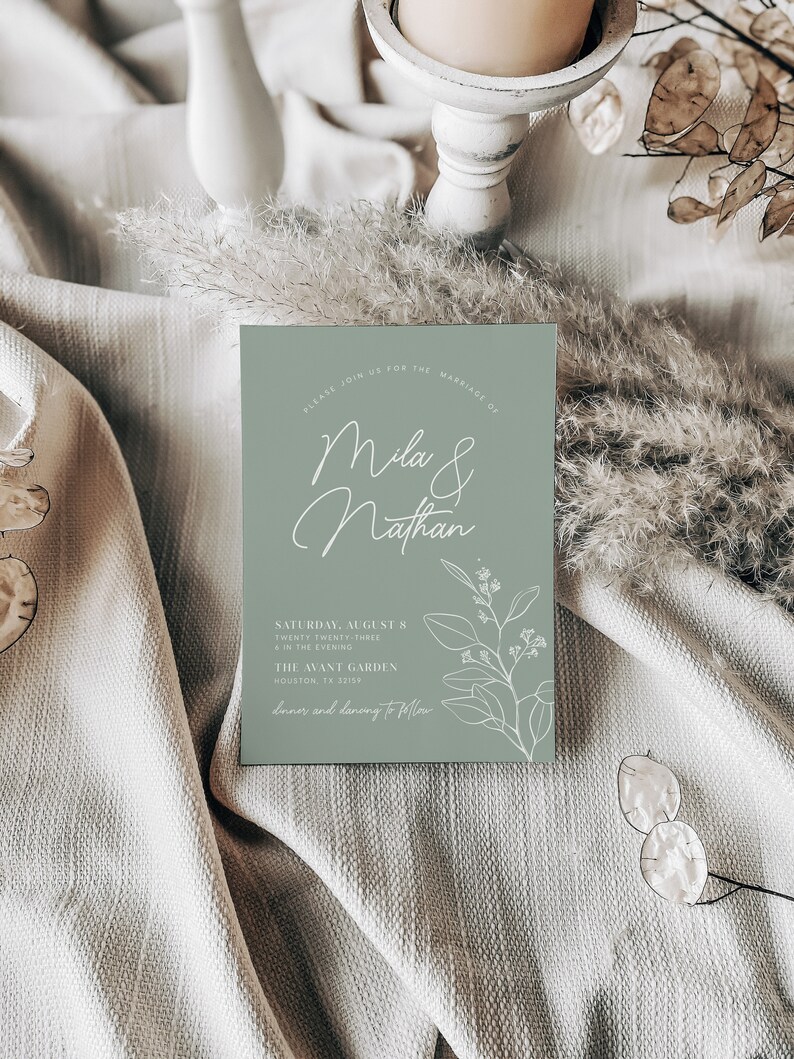 Minimalist Wedding Invitation Sage Wedding Invitation Set - Etsy