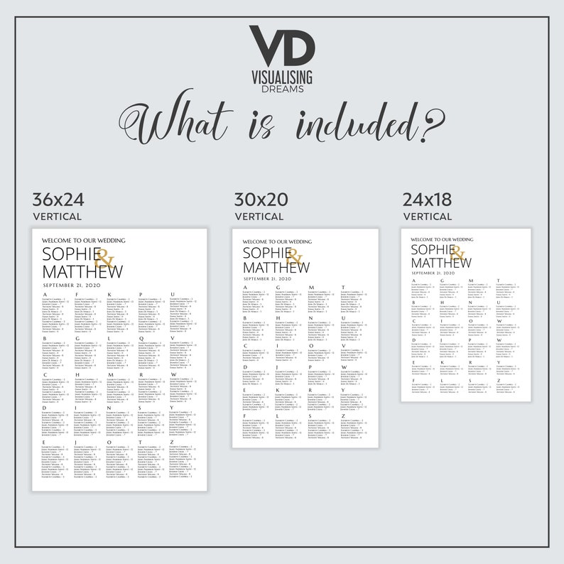 Seating Chart Alphabetical Order Modern Wedding Seating Chart | Etsy