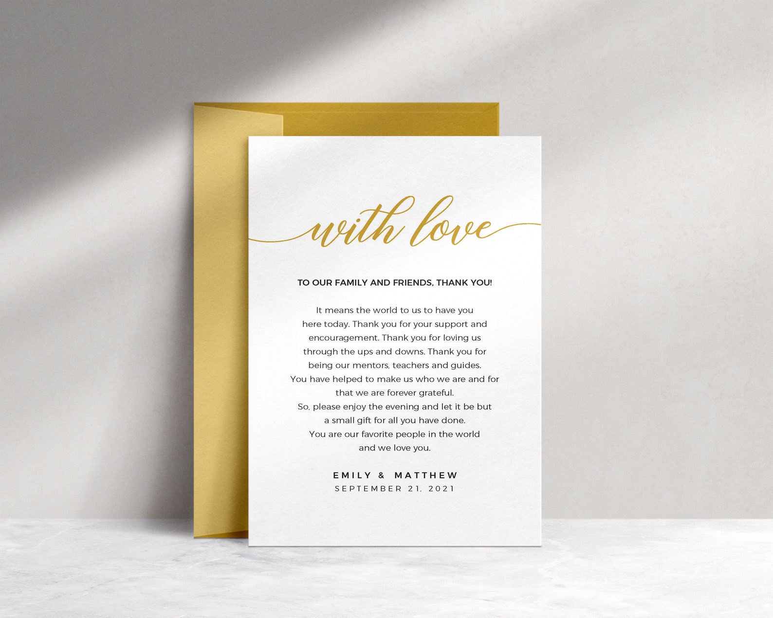 Gold Thank You letter Wedding thank you card Thank you note | Etsy