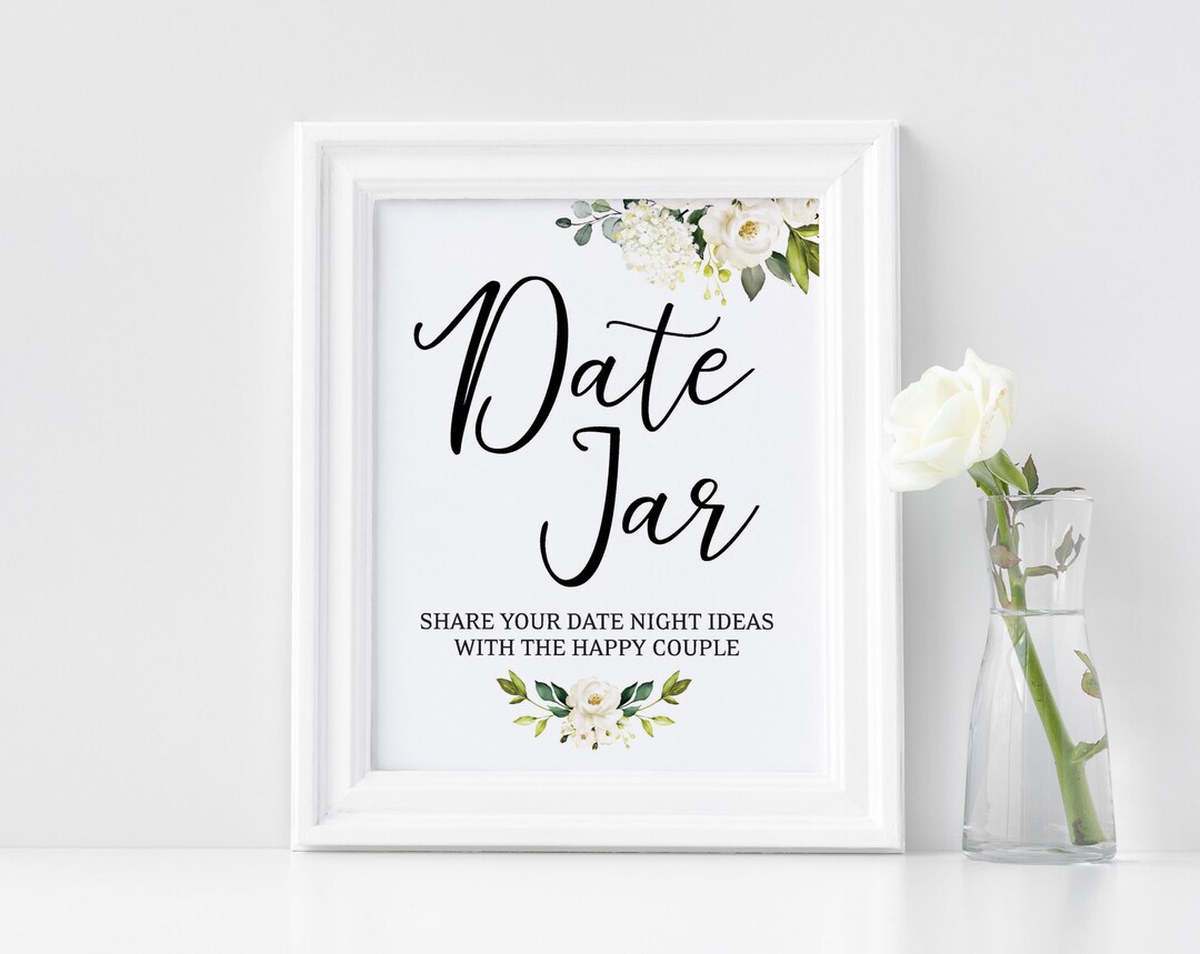 Date Jar Sign, Date Night Ideas Wedding Sign Template With White ...