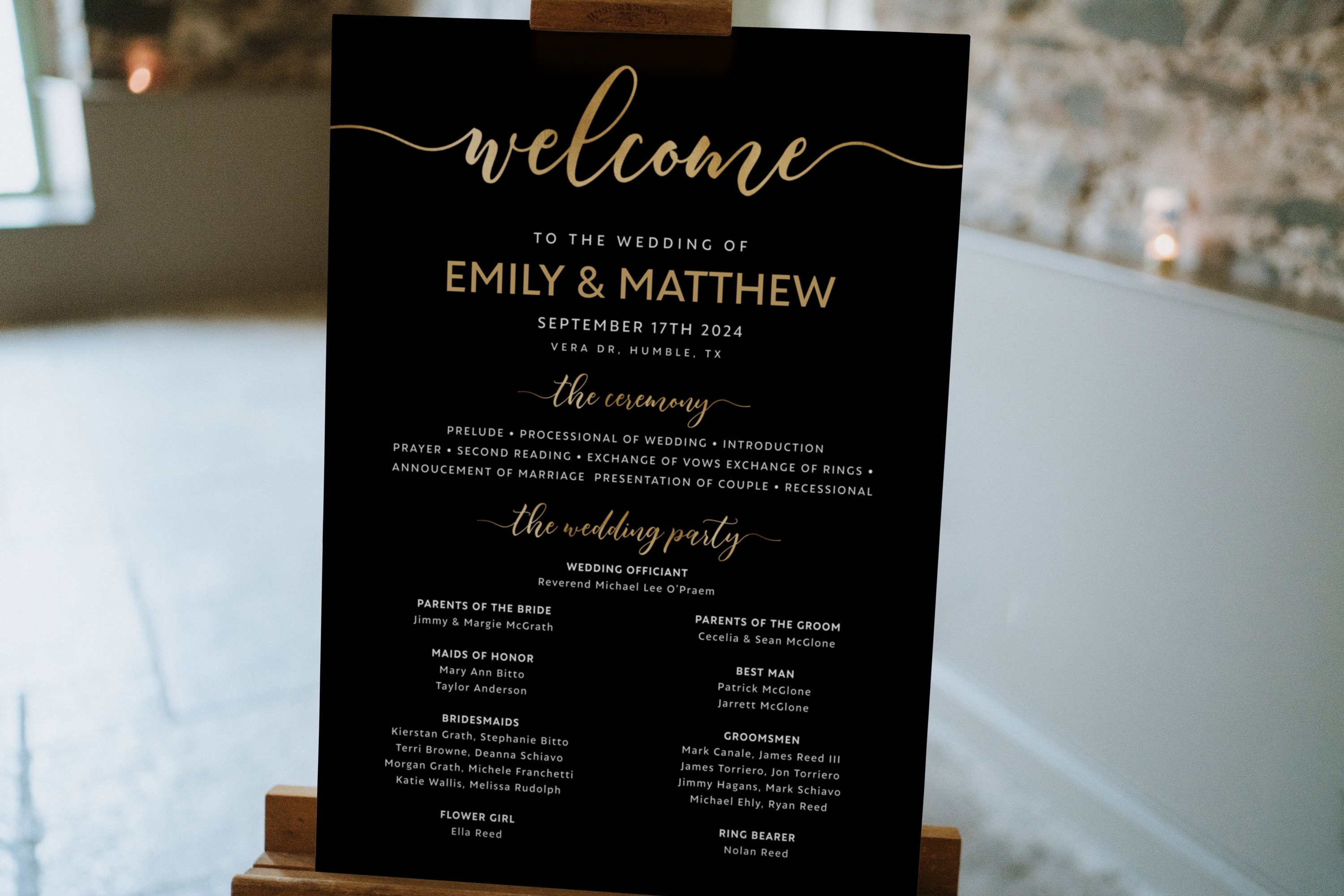 Wedding Program Sign Black and Gold Wedding Program Wedding - Etsy