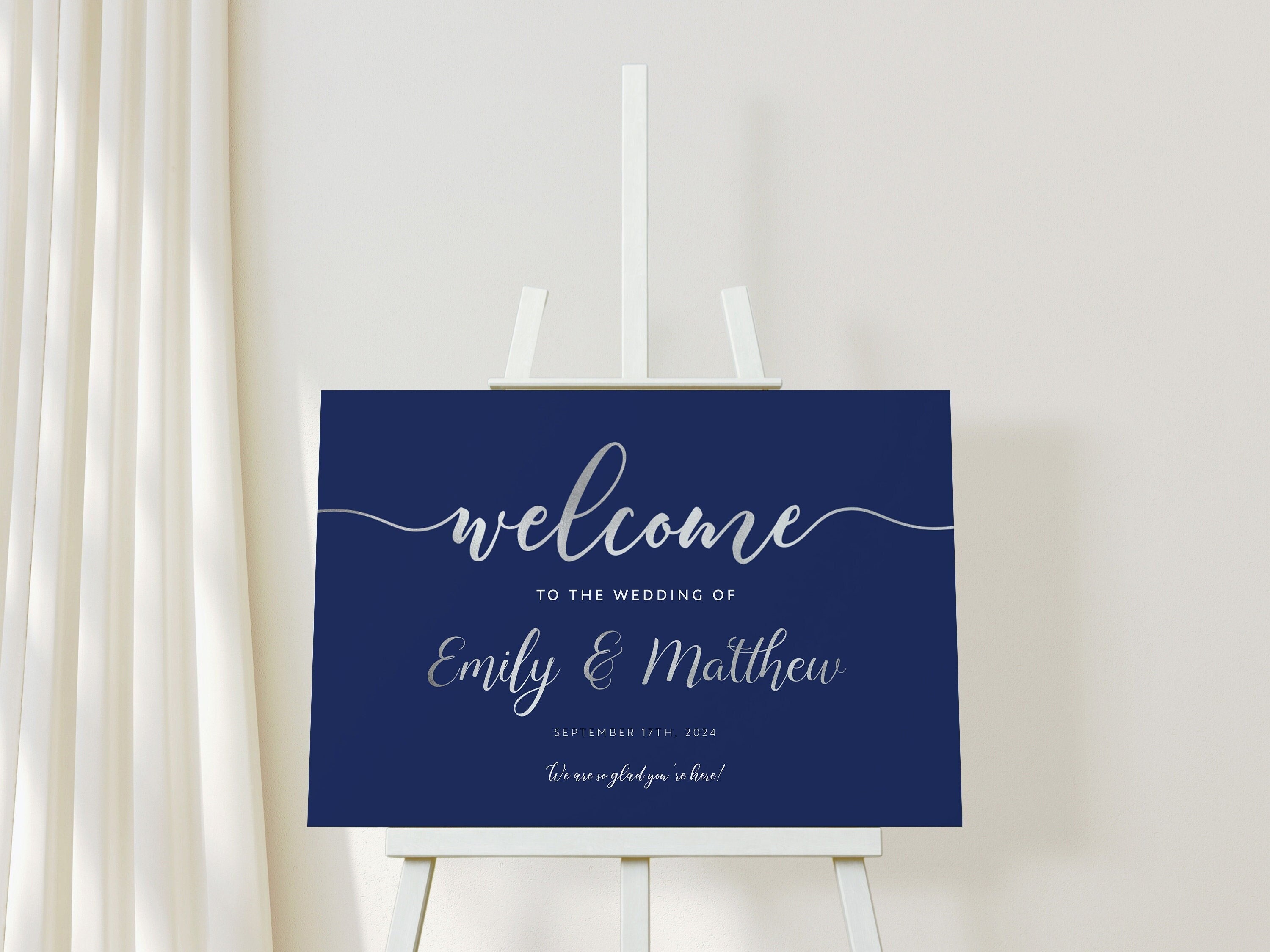 Navy Silver Wedding Sign Welcome Sign Template Wedding - Etsy