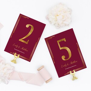 Burgundy Table Numbers, Table Numbers Template, Burgundy and Gold ...