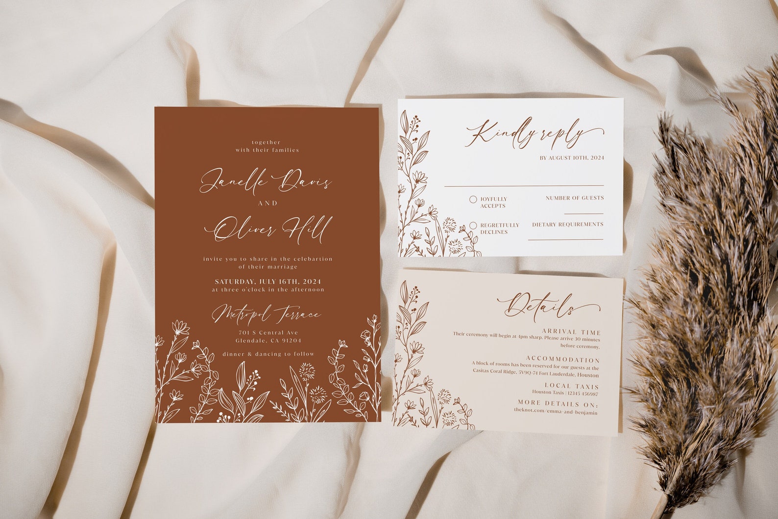 Terracotta Wedding Invitation Floral Wedding Invitations | Etsy