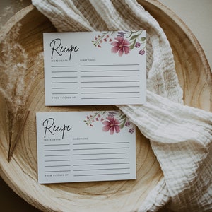 Floral Recipe Card Bridal Shower Recipe Card Wildflower - Etsy