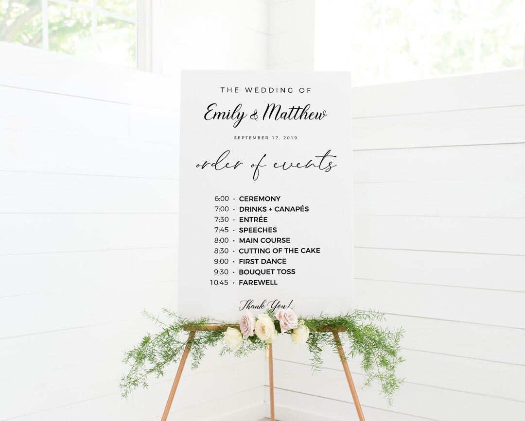 Order of Events Sign Wedding, Order of Service Sign, Minimalist Wedding ...