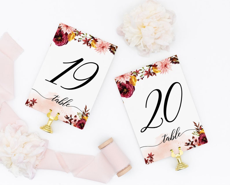 Table Numbers Fall Wedding Table Numbers Printable Table - Etsy