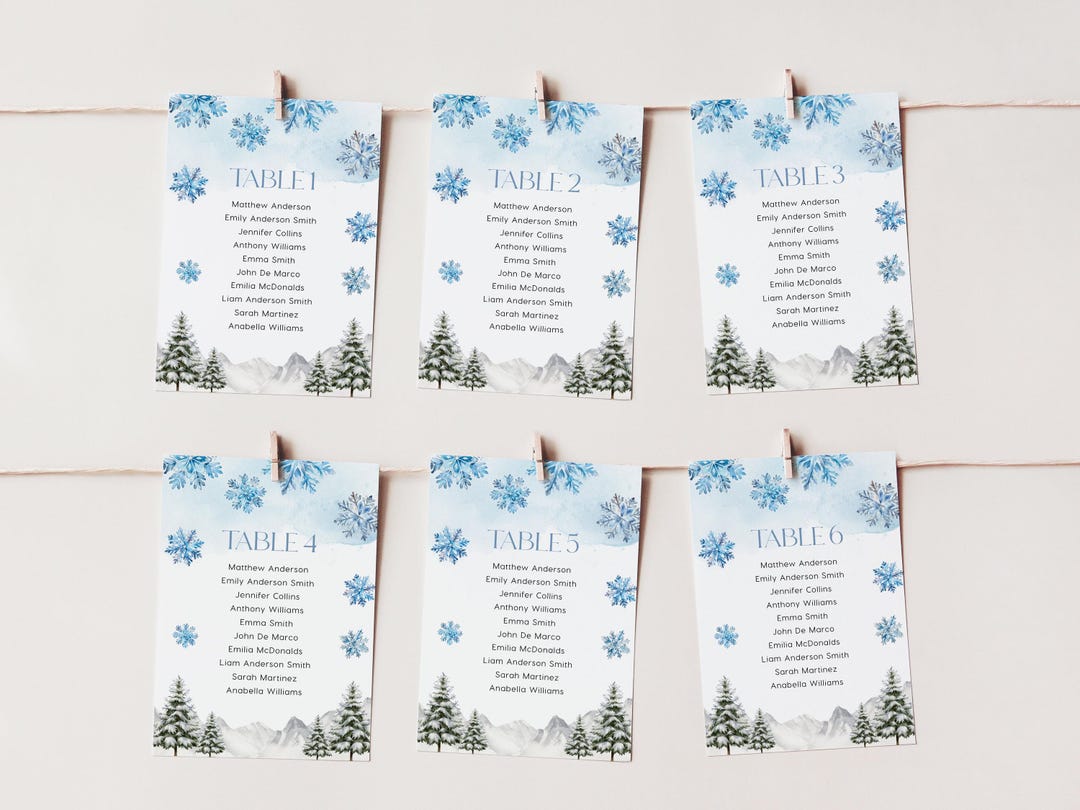 Seating Chart Cards, Winter Seating Chart, Winter Wonderland Cards ...