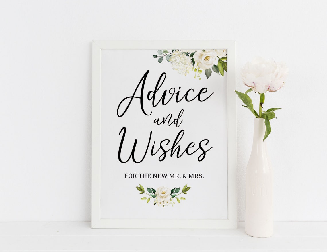 Advice and Wishes Sign Wedding Sign Template White Flowers - Etsy