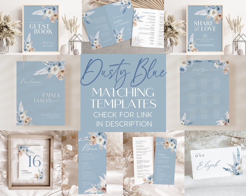 Blue Table Numbers Table Number Template Dusty Blue Wedding | Etsy