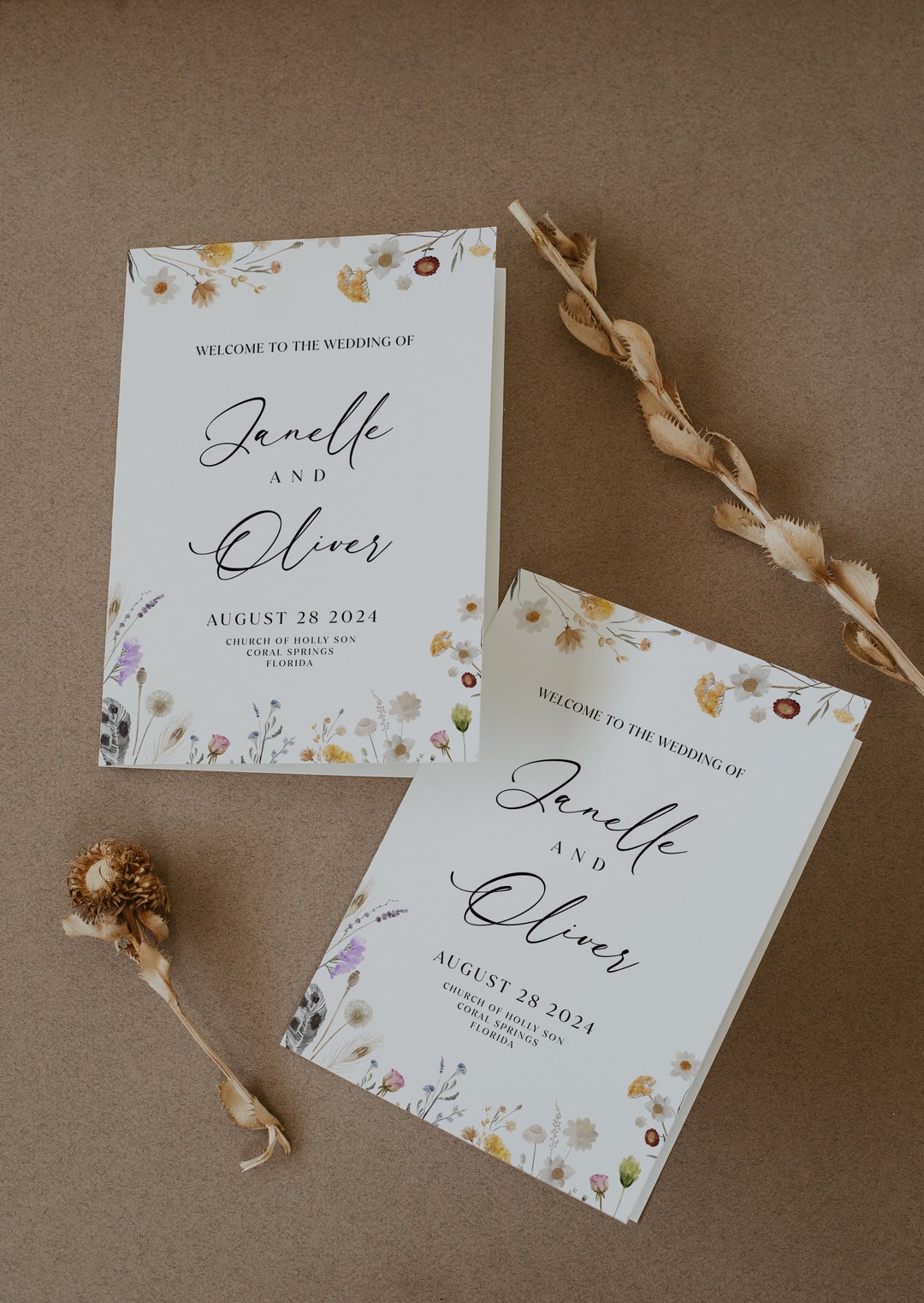Booklet Wedding Program Template Wildflower Wedding - Etsy UK