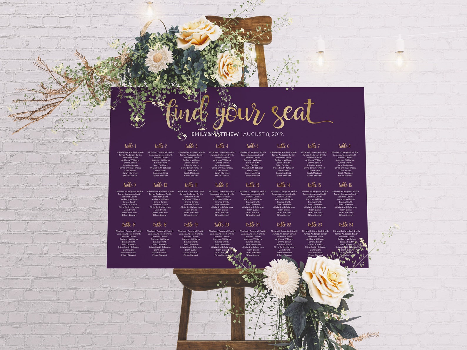Purple Seating Chart Sign Wedding Seating Chart Template - Etsy