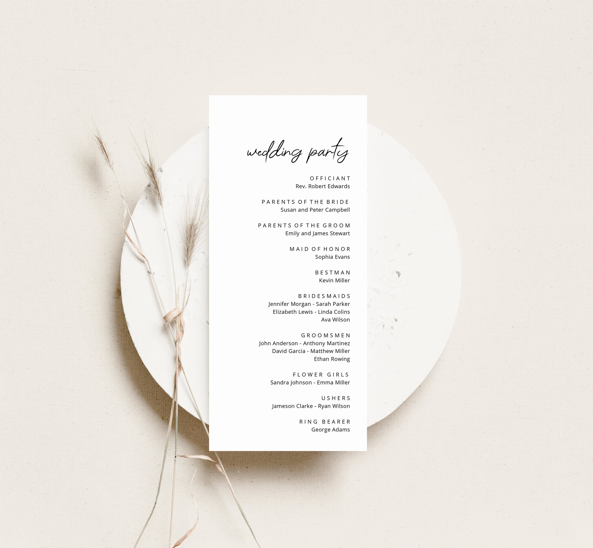 Wedding Program Template Minimalist Double-sided Wedding - Etsy