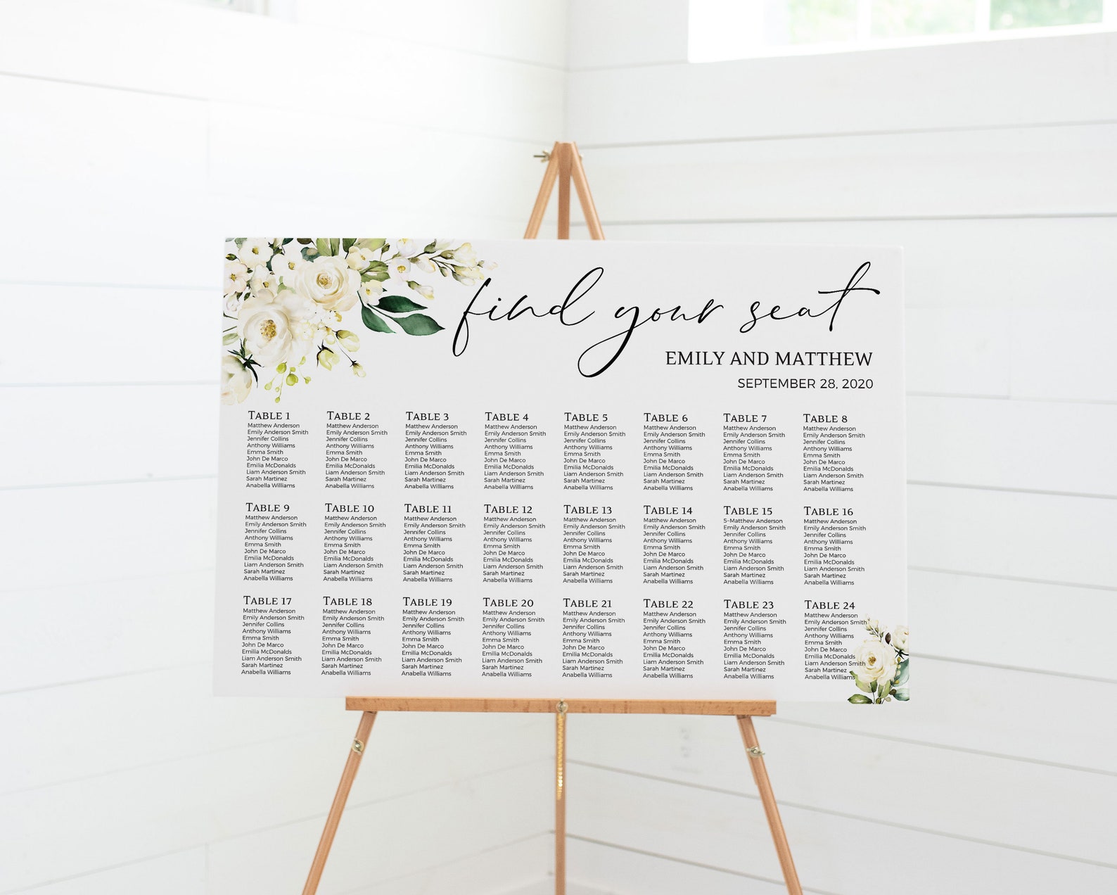 Seating Chart Template Greenery and White Flowers Seating - Etsy