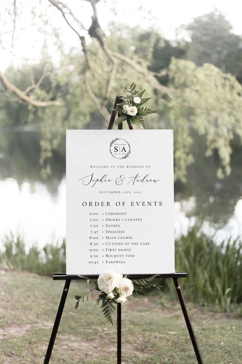 Wedding Order of Events Sign Wedding Sign With Monogram - Etsy