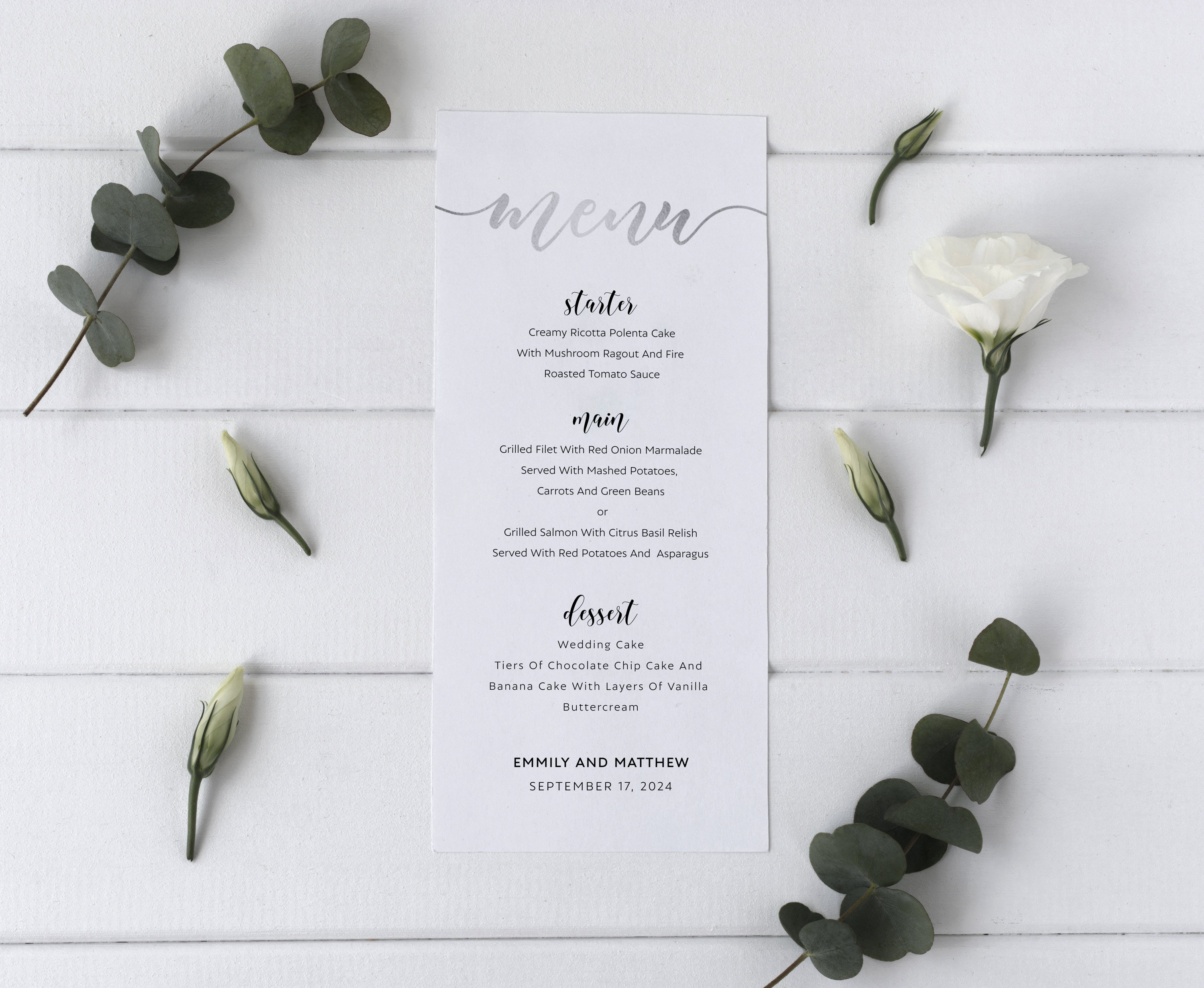 Silver Menu Template Wedding Menu Card Template Silver Foil | Etsy