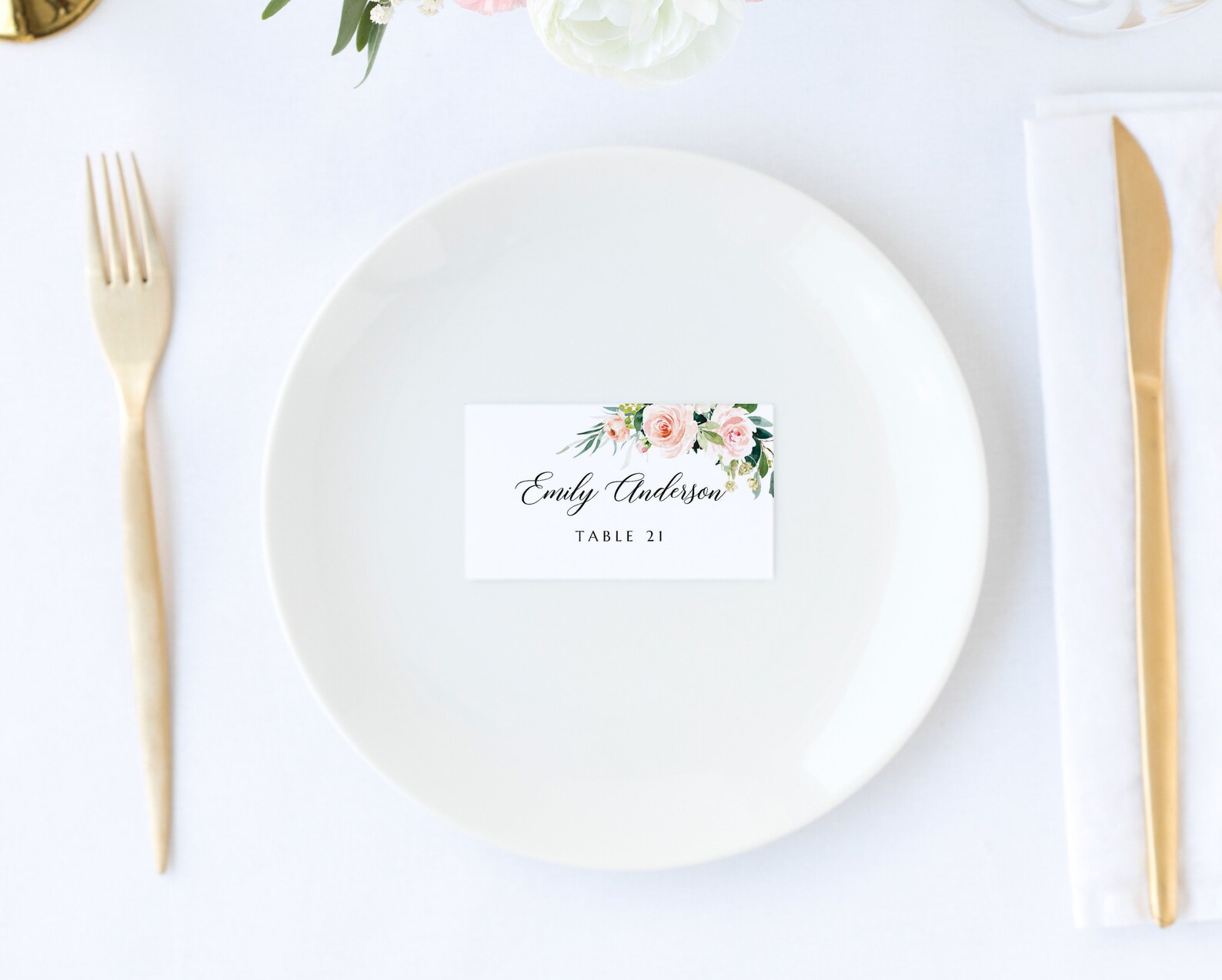 Place Cards Template With Pink and Blush Flowers and Greenery | Etsy