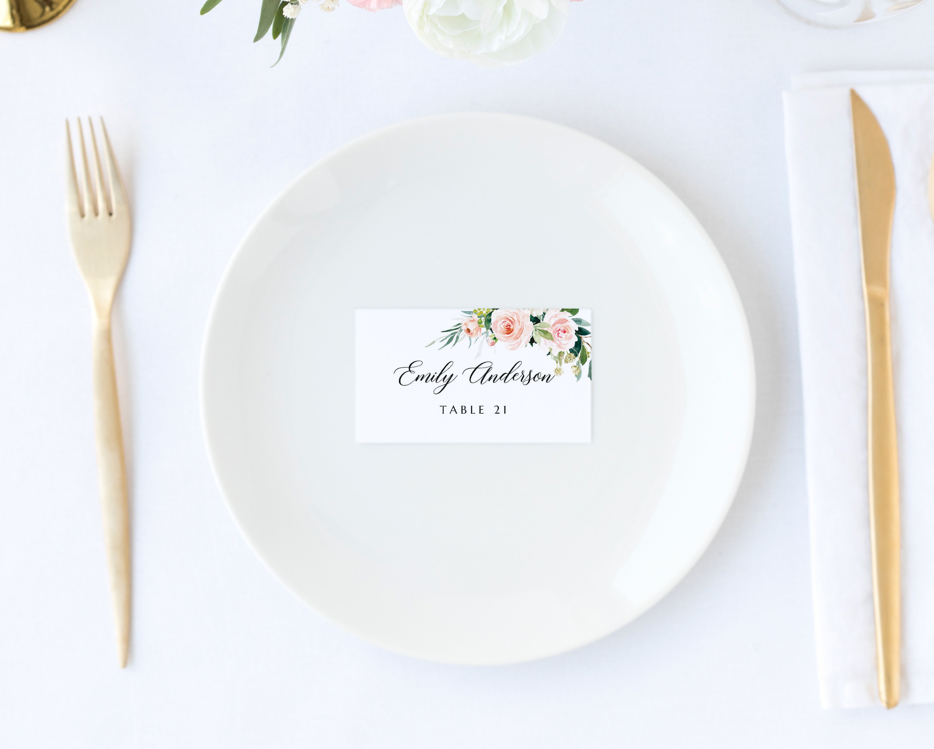 Place Cards Template With Pink and Blush Flowers and Greenery | Etsy