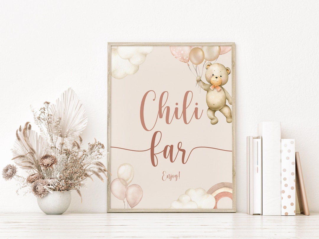 Chili Bar Sign Template, Baby Shower Chili Bar Sign, Cute Bear Baby ...