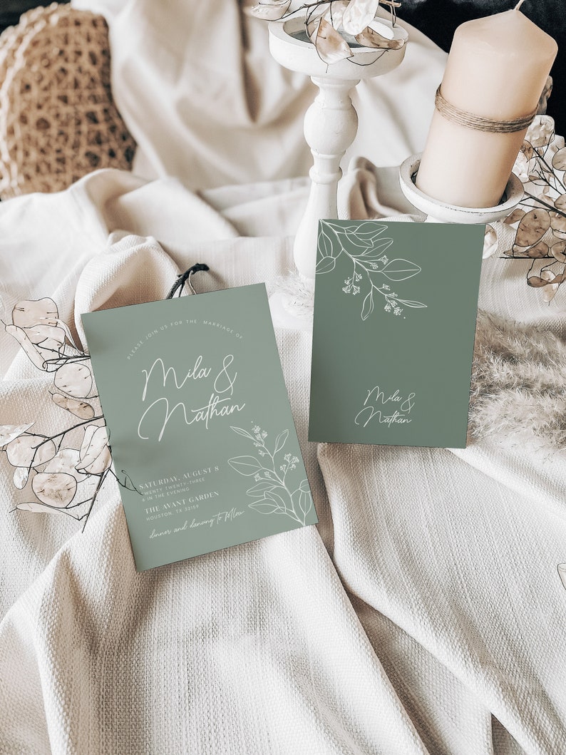 Minimalist Wedding Invitation Sage Wedding Invitation Set - Etsy