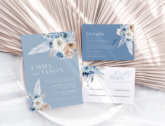 Invitaciones De Boda Diy Azul Real Plantillas De Paquete De