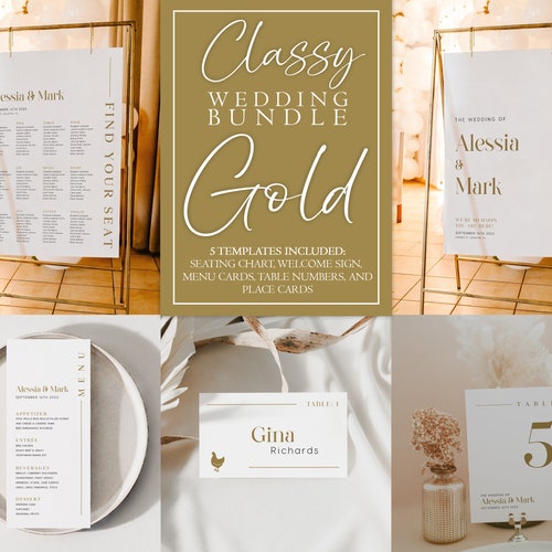 Wedding Bundle Gold Gold Templates Seating Chart Welcome - Etsy