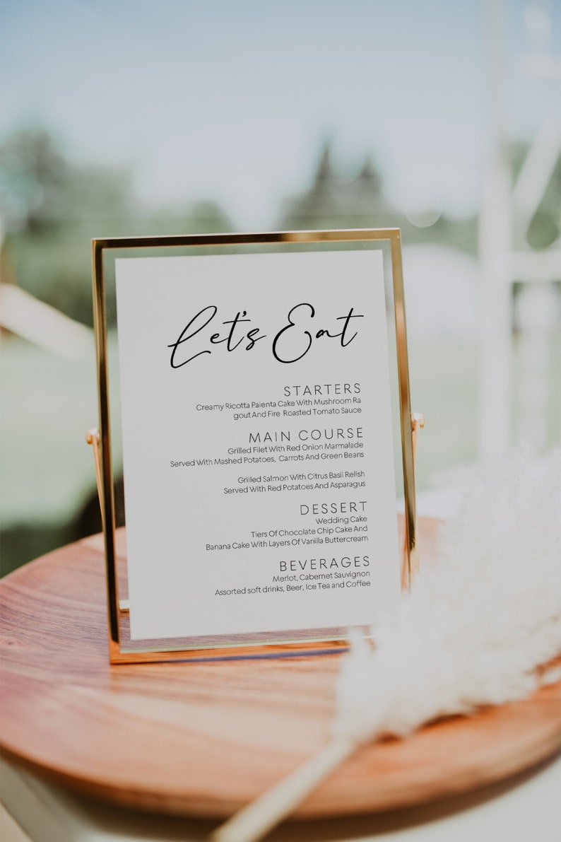 Menu Sign Template Wedding Menu Sign Menu Template - Etsy