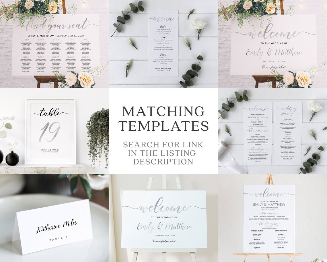 Wedding Program Sign Template Silver Wedding Program Wedding - Etsy