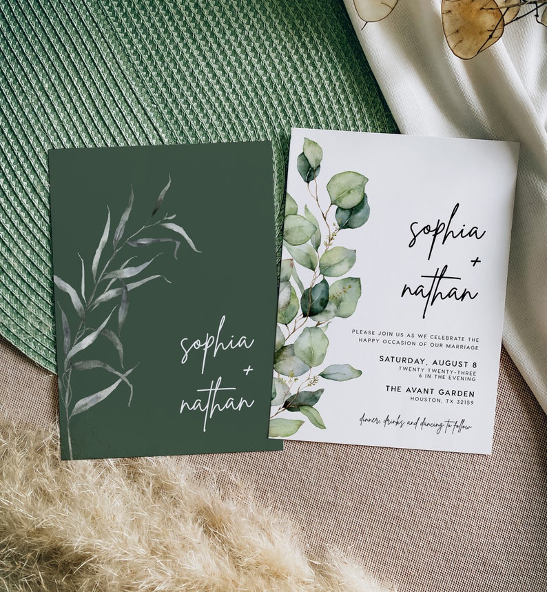 Wedding Invitation Template Greenery Wedding Invitation Set - Etsy
