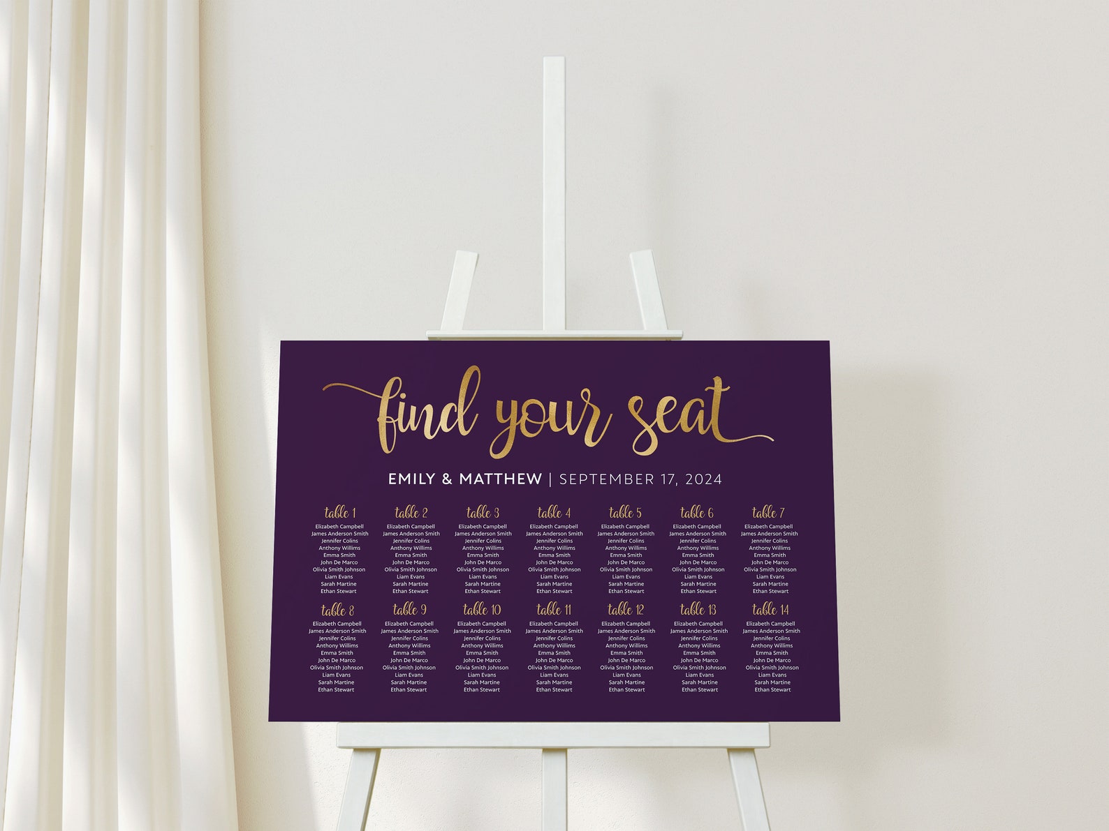 Purple Seating Chart Sign Wedding Seating Chart Template - Etsy
