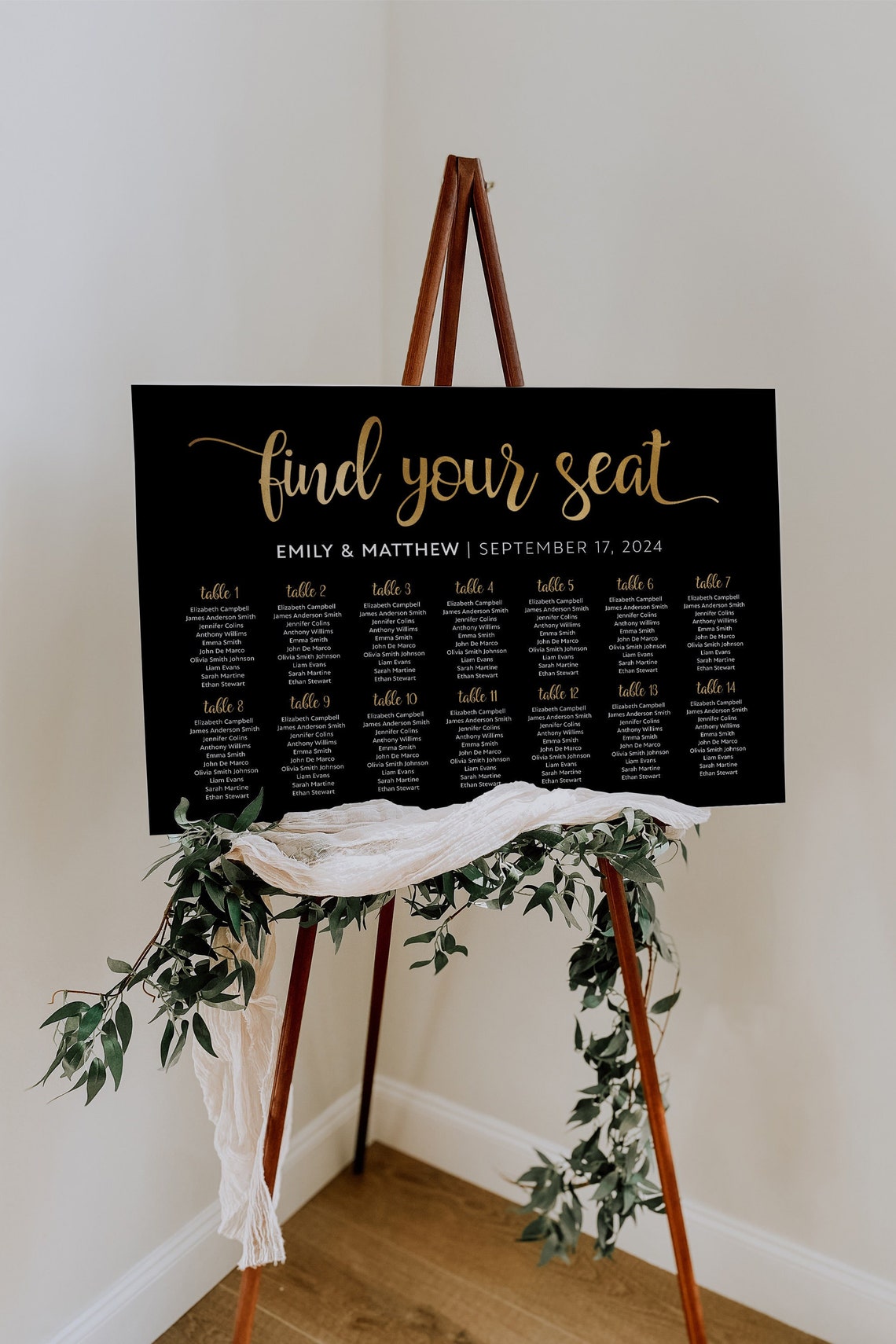 Seating Chart Wedding Black and Gold Seating Chart Black | Etsy