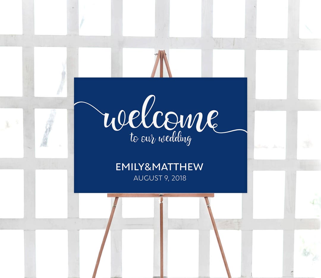 Navy Wedding Welcome Sign, Printable Navy Blue Welcome Sign, Editable ...