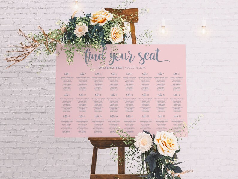 Blush Seating Chart Template Pink Seating Chart Sign Wedding - Etsy