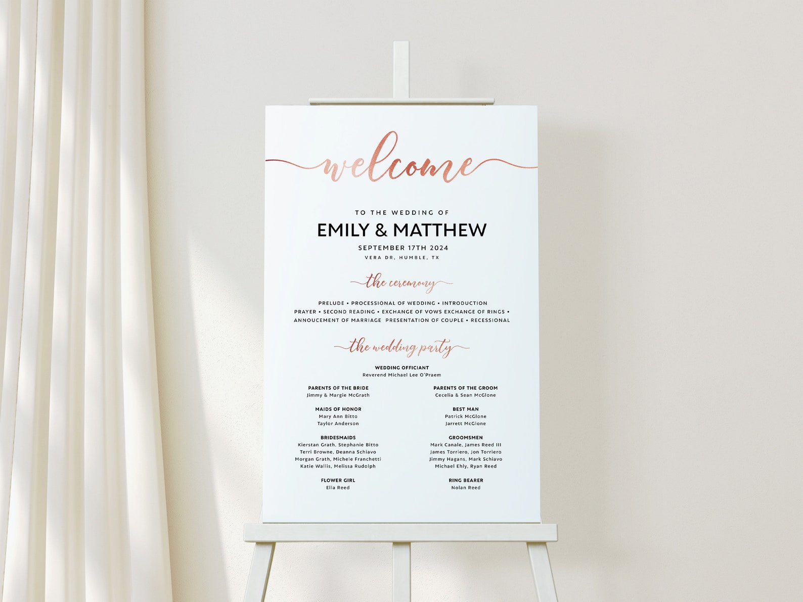 Program Sign Wedding Rose Gold Wedding Program Wedding - Etsy