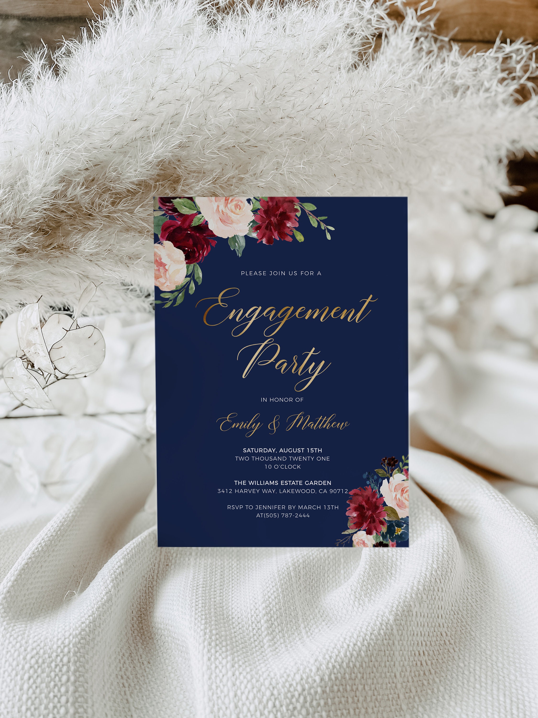 Engagement Invitation Template Navy Engagement Invitation - Etsy