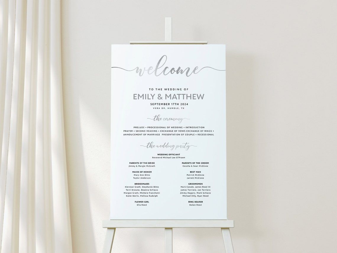 Wedding Program Sign Template Silver Wedding Program Wedding | Etsy