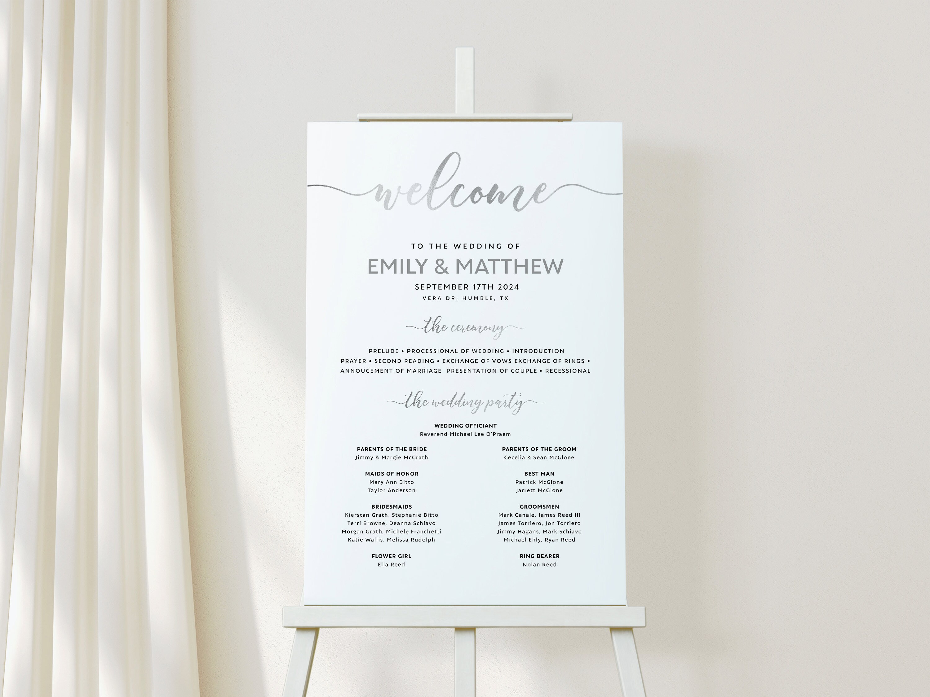 Wedding Program Sign Template Silver Wedding Program Wedding - Etsy