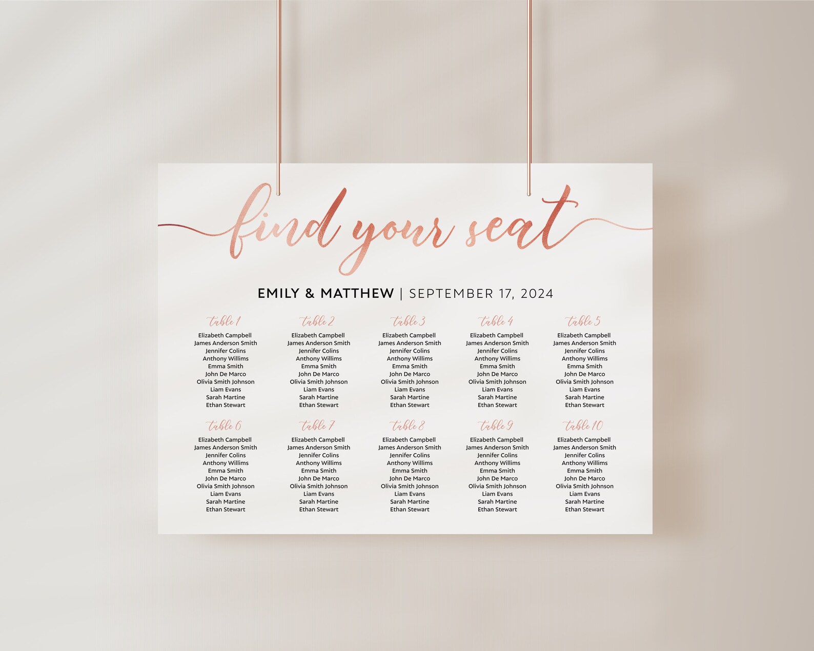 Seating Chart Template Seating Plan Template Rose Gold | Etsy