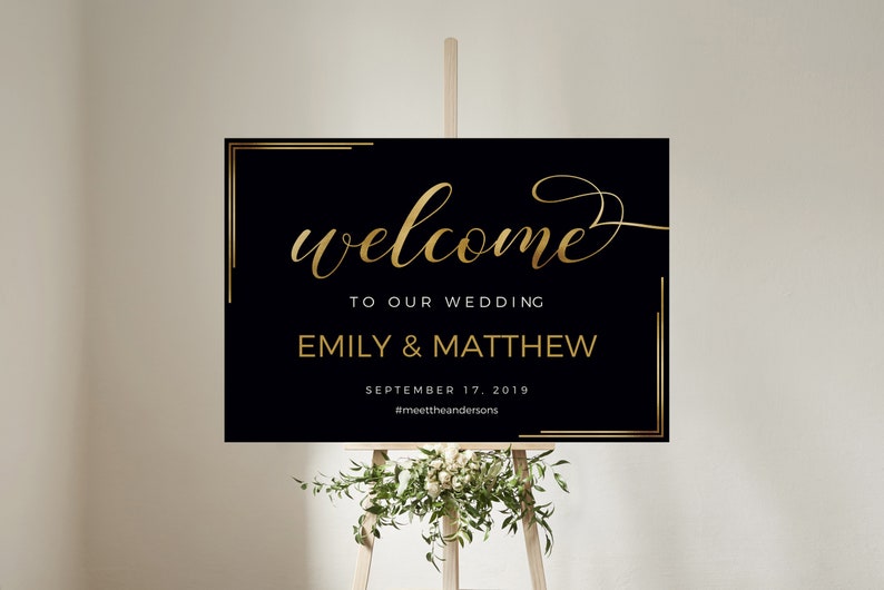 Welcome Sign Wedding Black and Gold Welcome Sign Instant - Etsy