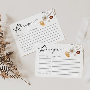 Recipe Card Template Floral Bridal Shower Wedding Shower - Etsy