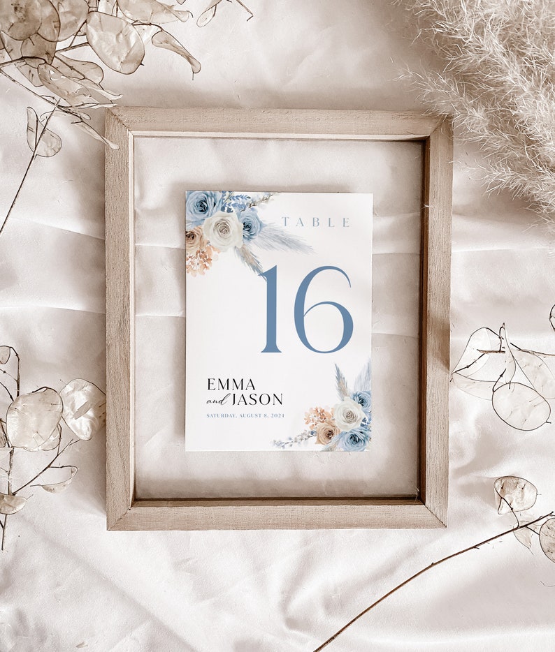 Blue Table Numbers Table Number Template Dusty Blue Wedding | Etsy
