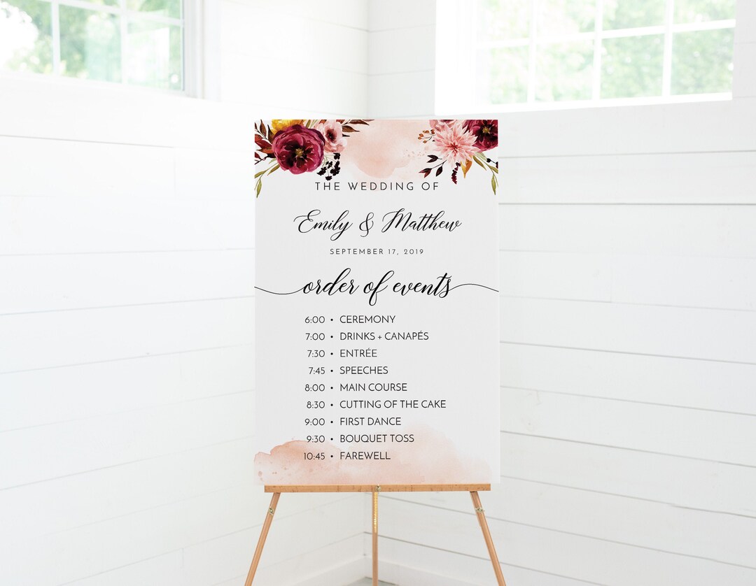 Wedding Day Events Sign Order of Events Wedding Sign Fall - Etsy